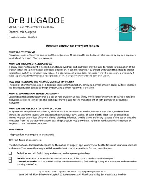 Fillable Online Pterygium Excision Consent Form Fax Email Print Pdffiller