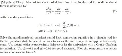 50 Points The Problem Of Transient Radial Heat Flow