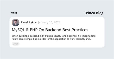Mysql And Php On Backend Best Practices Ivinco Blog