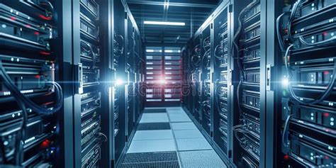 Modern Data Center With Rows Of Server Hardware Equipment In A Large Room The Servers Are