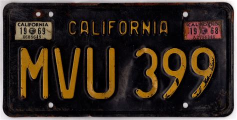 California 1968 1969 Car License Plate Mvu 399 Kansas License Plates