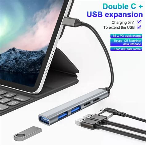 Portable Mini Usb C Hub Extension Splitter 5 In 1 Multiport Usb 3 0 5gbps Data Transmission Pd
