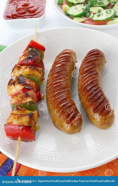 Fried Sausage And Skewers Stock Image Image Of Fatty 20301513