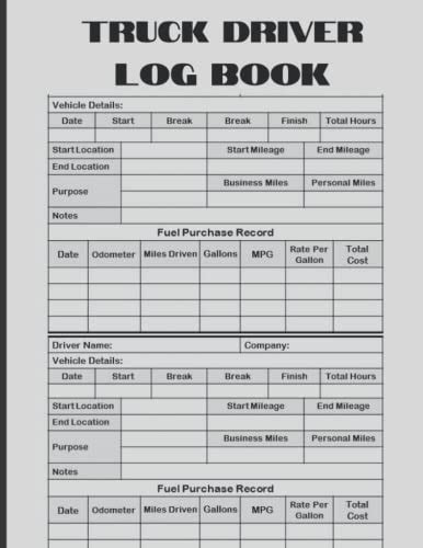 Truck Driver Log Book Trips And Mileage Log Truckers Logbook Fuel Log Book Truckers