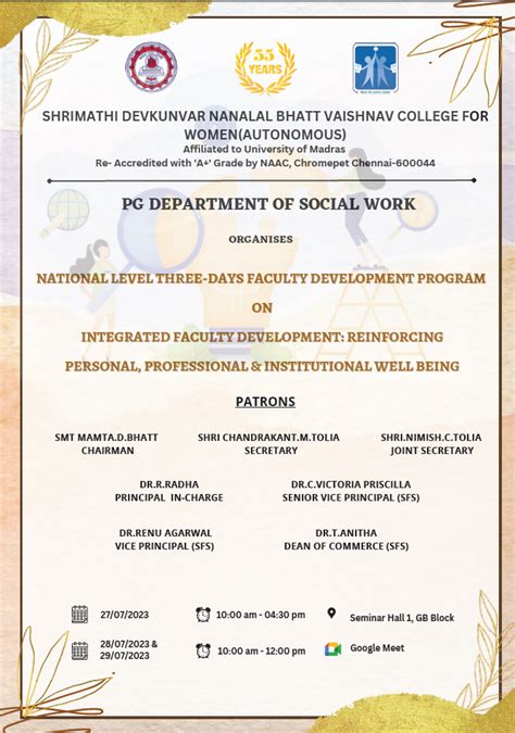 National Level Three Days Faculty Development Program Sdnb Vaishnav College For Women