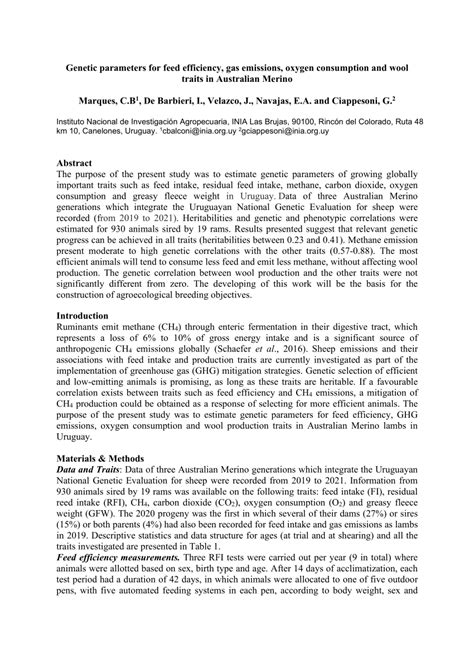 Pdf Genetic Parameters For Feed Efficiency Gas Emissions Oxygen