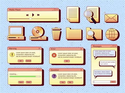 Vector Set Of Retro Y2k Computer Interface Gradient Icons And Dialog