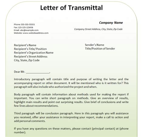 Sample Transmittal Template