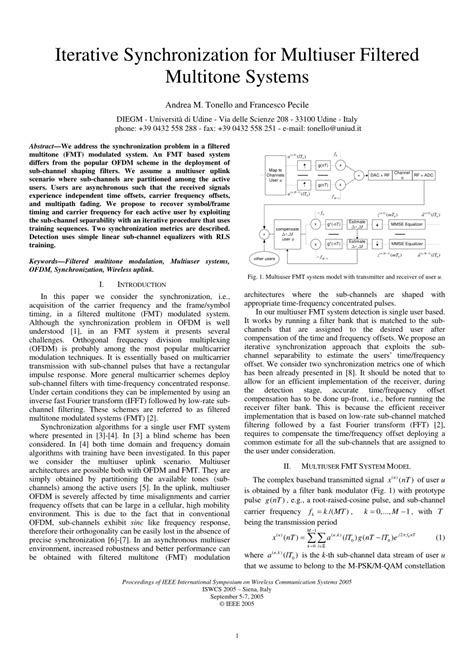 Pdf Iterative Synchronization For Multiuser Filtered Multitone Systems