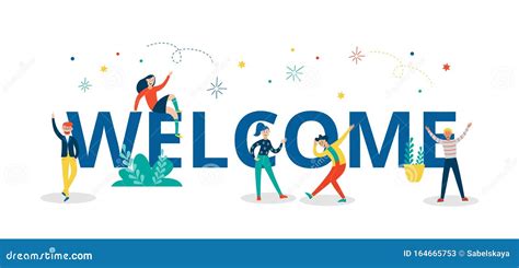 Welcome Colorful Letters With People Characters Flat Vector