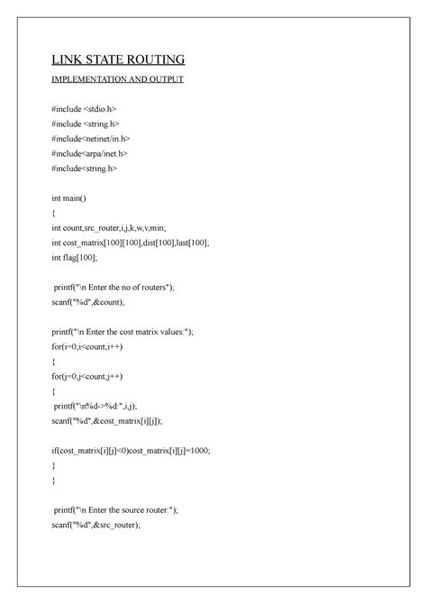 Link State Algorithm Using Socket Programming Link State Routing Implementation And Output