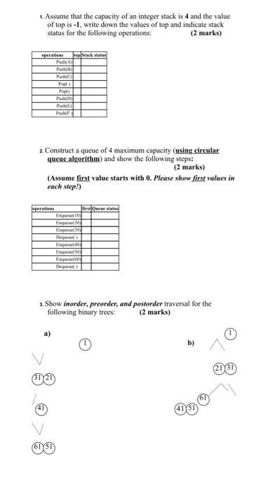 solved 1 assume that the capacity of an integer stack is 4