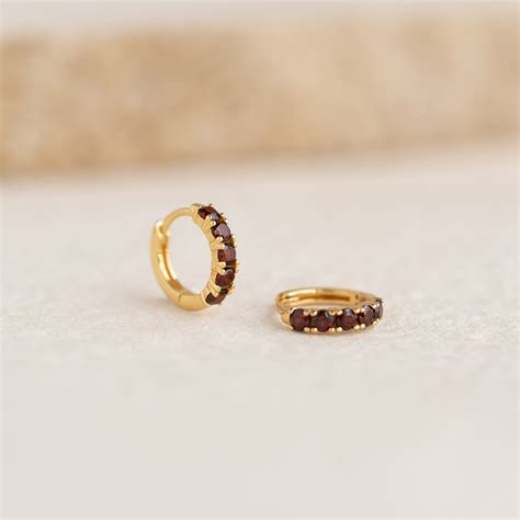 January Birthstone Huggie Earrings Garnet Linjer Jewelry