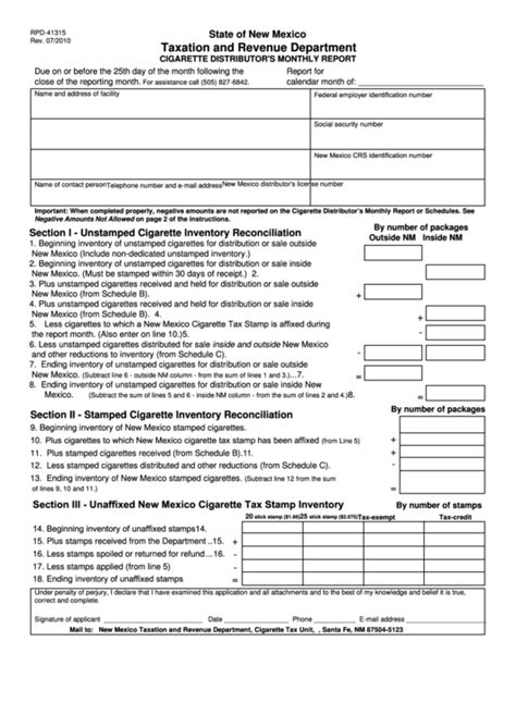 Form Rpd 41315 Taxation And Revenue Department Printable Pdf Download