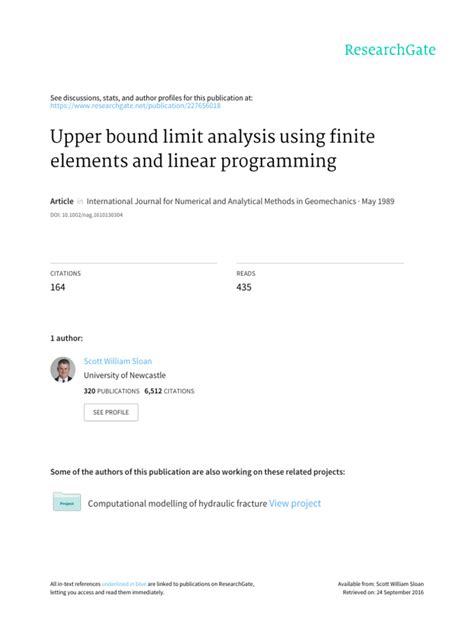Lyamin And Sloan 2002 Upper Bound Limit Analysis Using Finite Elements A Pdf