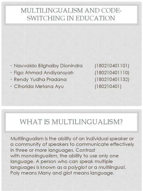 multilingualism and code switching in education pdf multilingualism
