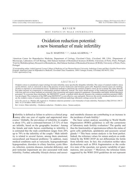 Oxidation Reduction Potential A New Biomarker Of Male Infertility Docslib