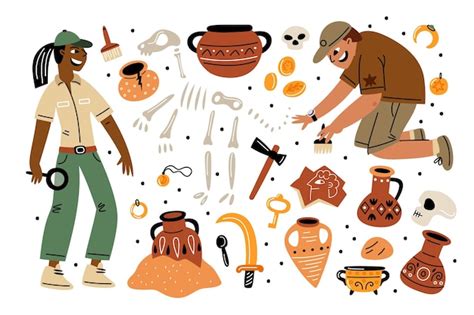 Premium Vector Cartoon Archeology Funny Archaeologists At Work Historical Values Excavation