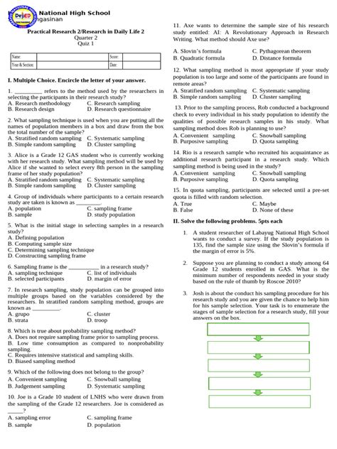 Quiz 1 Sampling Pdf Sampling Statistics Science