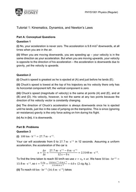 Phys Tutorial Solution PHYS Physics Regular Tutorial Kinematics Dynamics