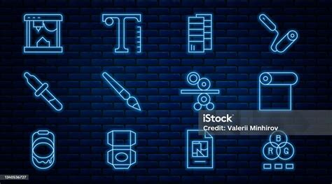 세트 라인 Rgb 색상 혼합 종이 롤 팬톤 페인트 브러시 파이펫 3d 프린터 종이 롤 인쇄 기및 텍스트 아이콘 벡터 Cmyk에