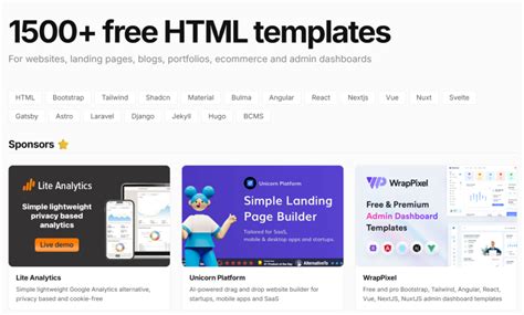 1500 免费美观的前端网页模板，包括html vue angular react ofai九邻人工智能研究院