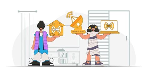 Premium Vector Guy And Girl Form A Duo To Innovate In The Iot Industry With A Contemporary