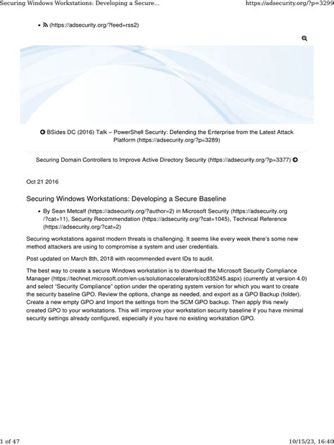 Securing Windows Workstations Developing A Secure Baseline Active