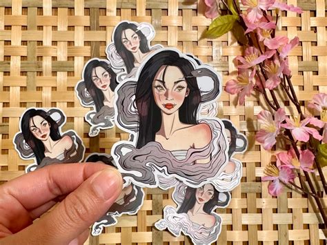 Snake Yokai Girl Matte Mirror Sticker Yamakagashi Decal Japanese
