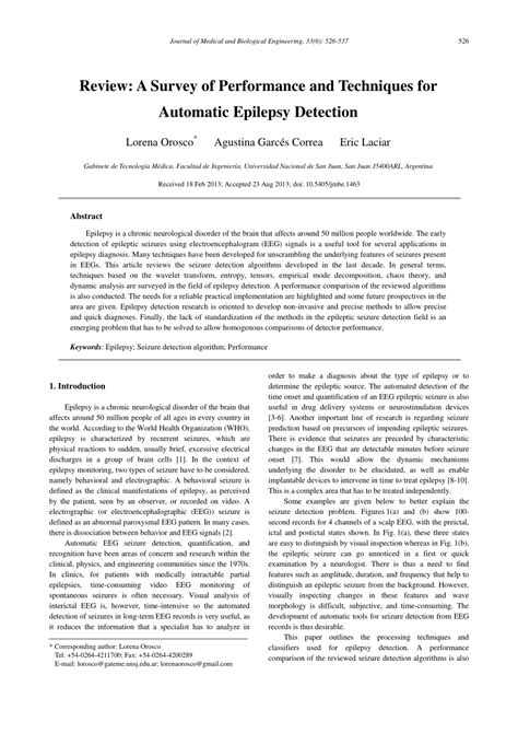 Pdf Review A Survey Of Performance And Techniques For Automatic Epilepsy Detection