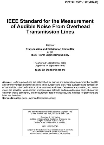 IEEE 656 1992 R2006 IEEE Standard For The Measurement Of Audible Noise From Overhead