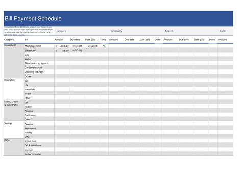 Payment Schedule Excel Template