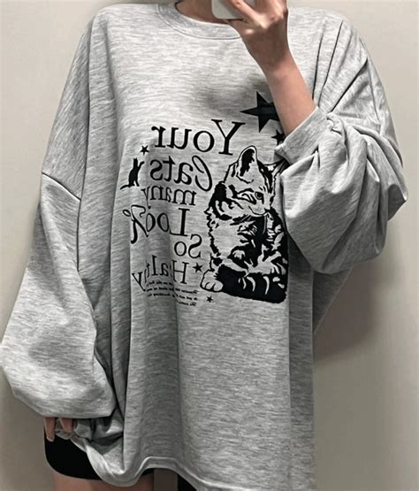 [봄신상 남녀공용] 빅사이즈 루즈 오버핏 긴팔 라운드넥 고양이 포인트 맨투맨 티셔츠 2color 에이블리