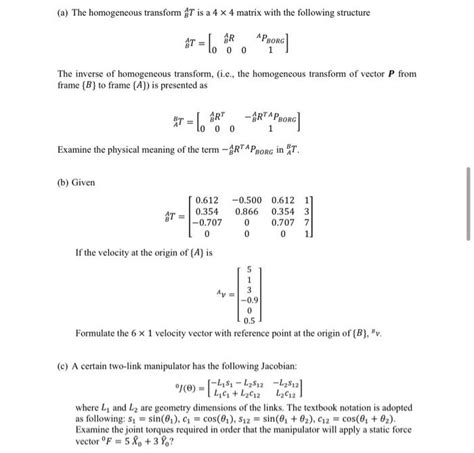 A The Homogeneous Transform Bat Is A 4×4 Matrix