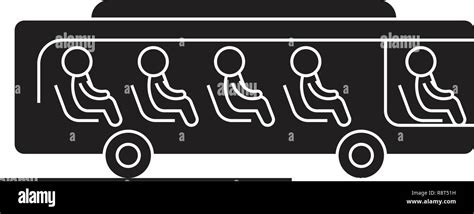 Bus With Passengers Black Vector Concept Icon Bus With Passengers Flat Illustration Sign Stock