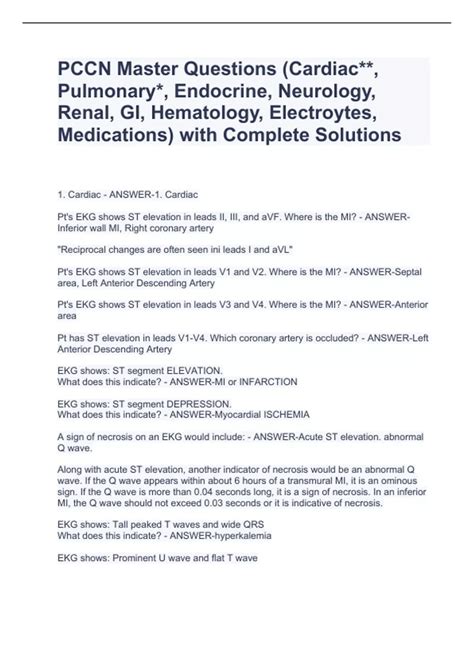Pccn Master Questions Cardiac Pulmonary Endocrine Neurology Renal Gi Hematology