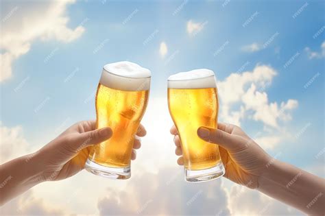 Premium Photo Hands Toasting With Glasses Of Beer Isolated On Sky