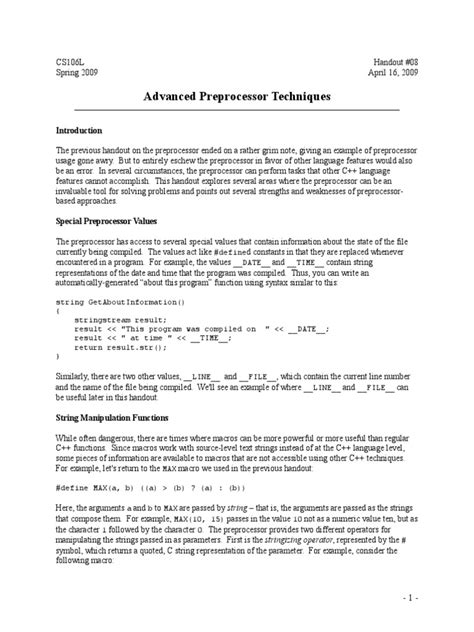 Advanced Preprocessor Techniques Pdf Computer Programming Software Engineering