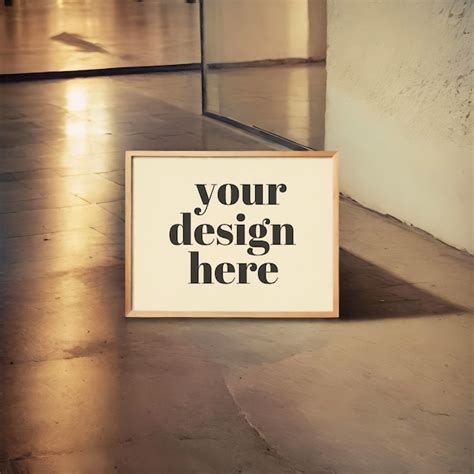 내부 렌더링에서 프레임 된 일러스트레이션과 함께 수평 Psd 포스터 모 디스플레이 프리미엄 Psd 파일