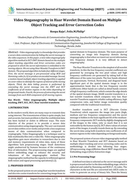 Pdf Video Steganography In Haar Wavelet Domain Based On