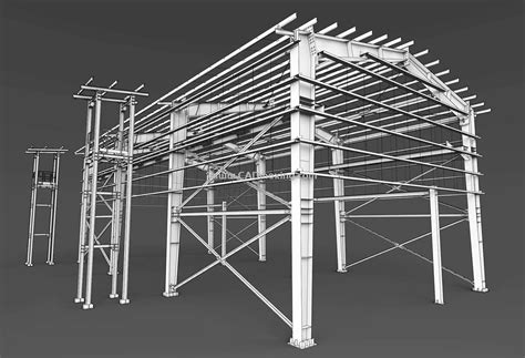 工业钢结构工厂厂房三维模型 Cad模型网海量3d模型图纸免费下载。