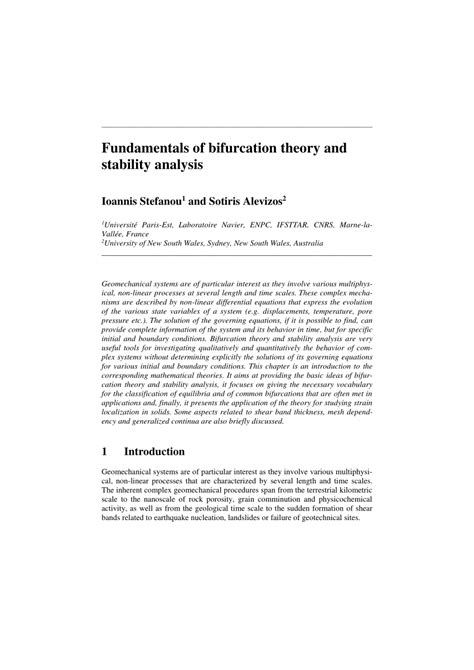 PDF Fundamentals Of Bifurcation Theory And Stability Analysis