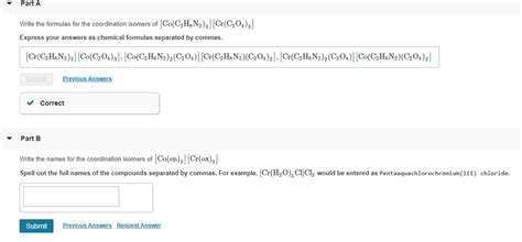 Solved Part A Write The Formulas For The Coordination