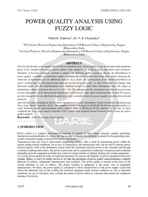 Power Quality Analysis Using Fuzzy Logic Ijariie13427 Download Free Pdf Fuzzy Logic