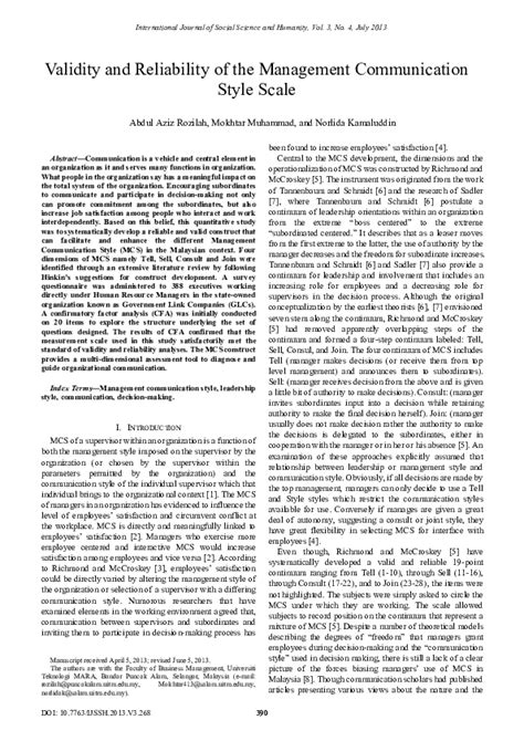 Pdf Validity And Reliability Of The Management Communication Style Scale