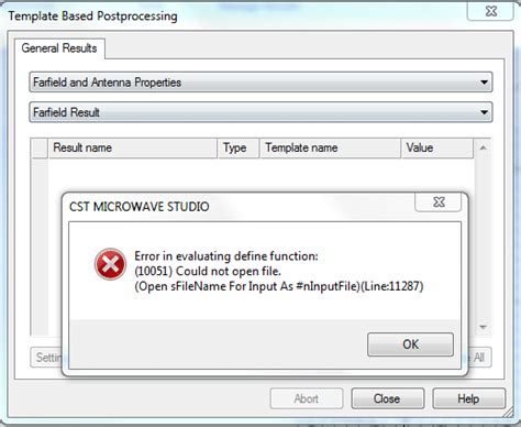 Error Message Using Cst Post Processing Result Templates Researchgate