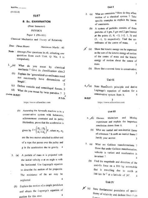 Bsc 1 Sem Physics 5157 Jan 2021 Pdf