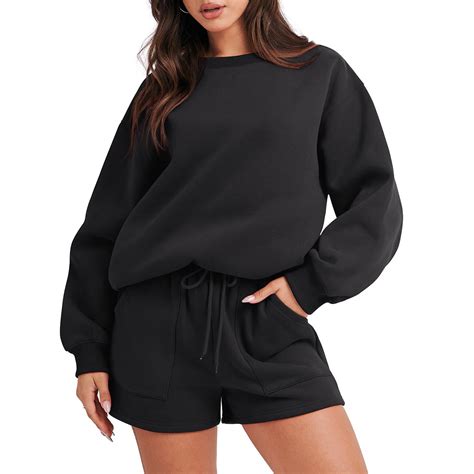 Naughtyhood Women 2 Piece Outfits Hoodie Short Set Oversized Sweatshirt