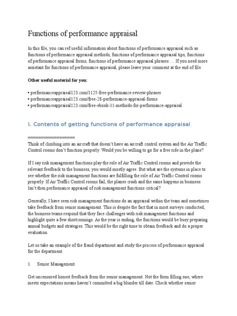 Functions Of Performance Appraisal Pdf Performance Appraisal Risk Management