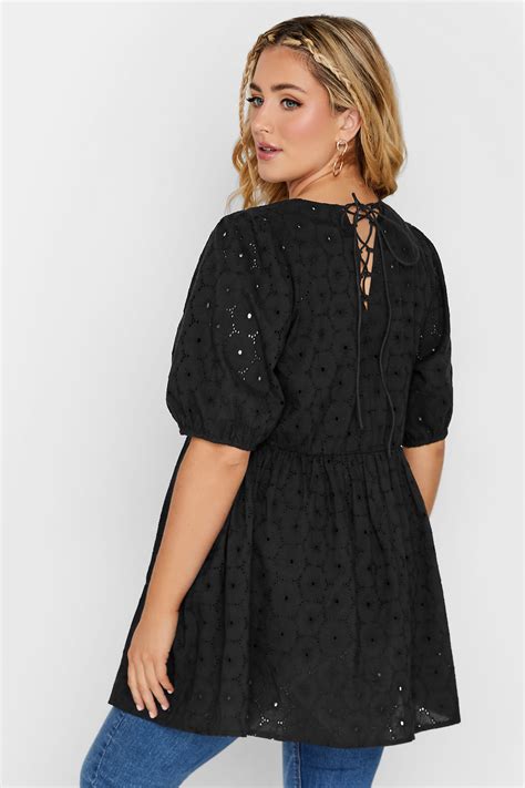 Limited Collection Plus Size Black Embroidered Peplum Top Yours Clothing